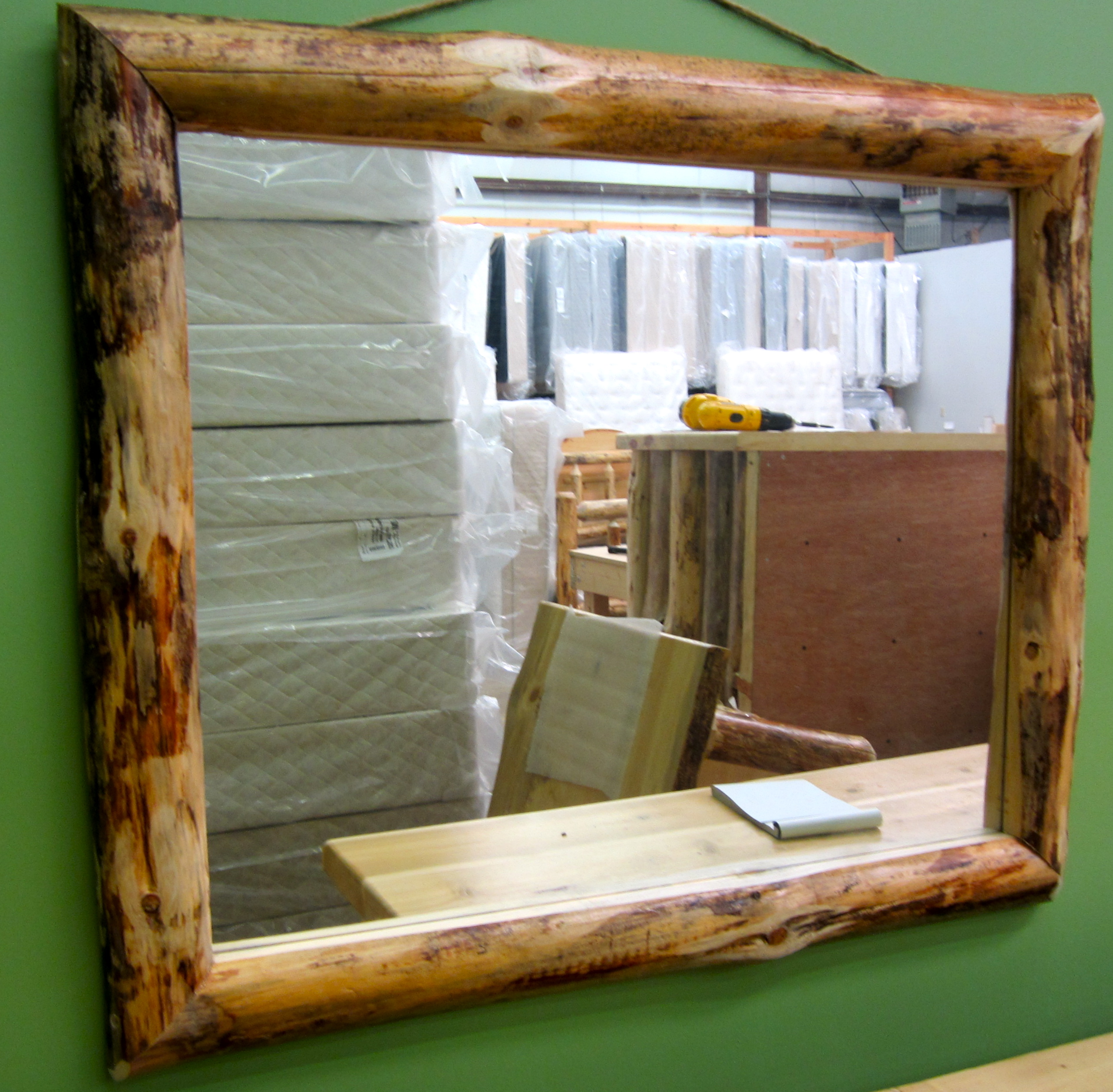 Log Mirror 35x29 in - Rustic Pine, Textured Brown, Solid Wood Amish Log ...