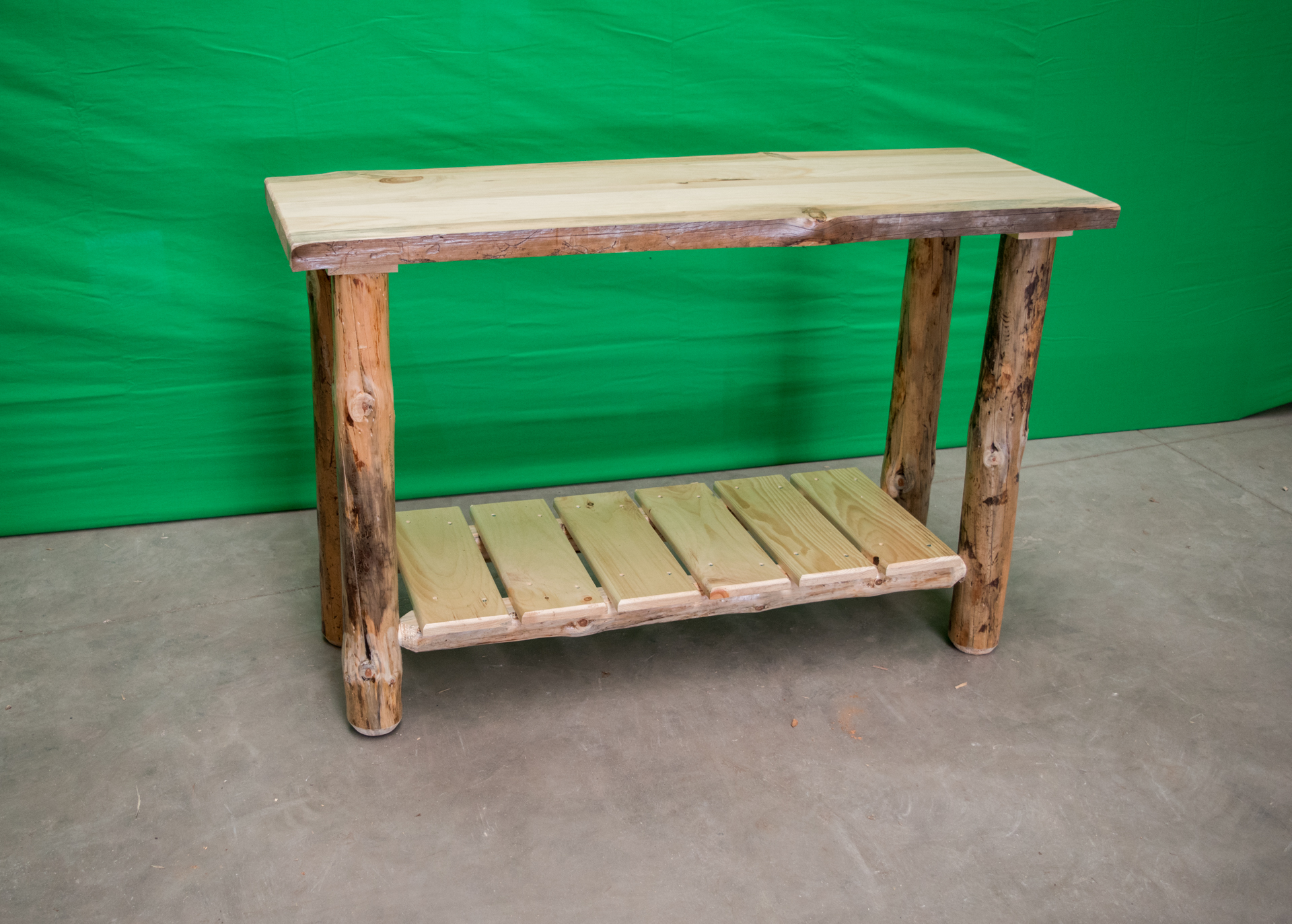 Log Sofa Table - Rustic Pine, Textured Brown, Solid Wood Amish Log ...