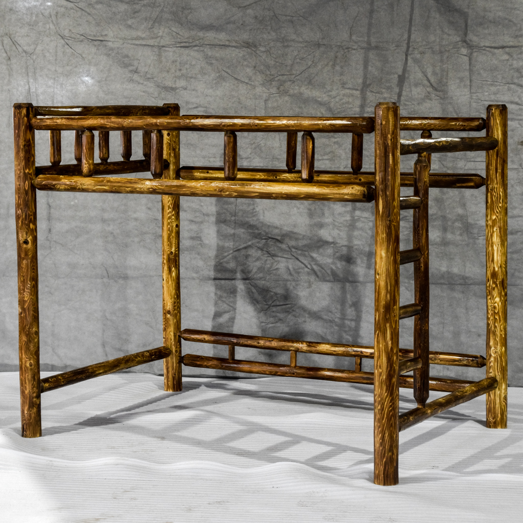 Log Loft Bed Frame - Torched Cedar, Solid Wood Amish Log Furniture