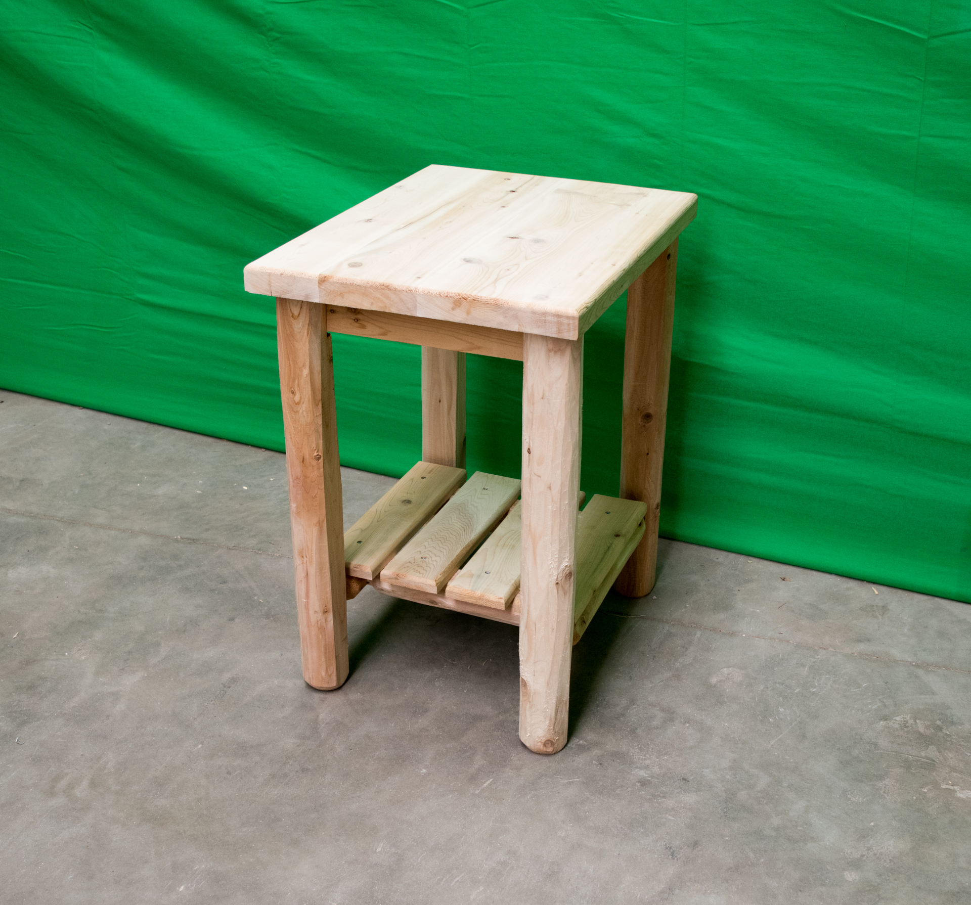Log Sofa End Table - Unfinished, Solid Cedar Wood Amish Log Furniture