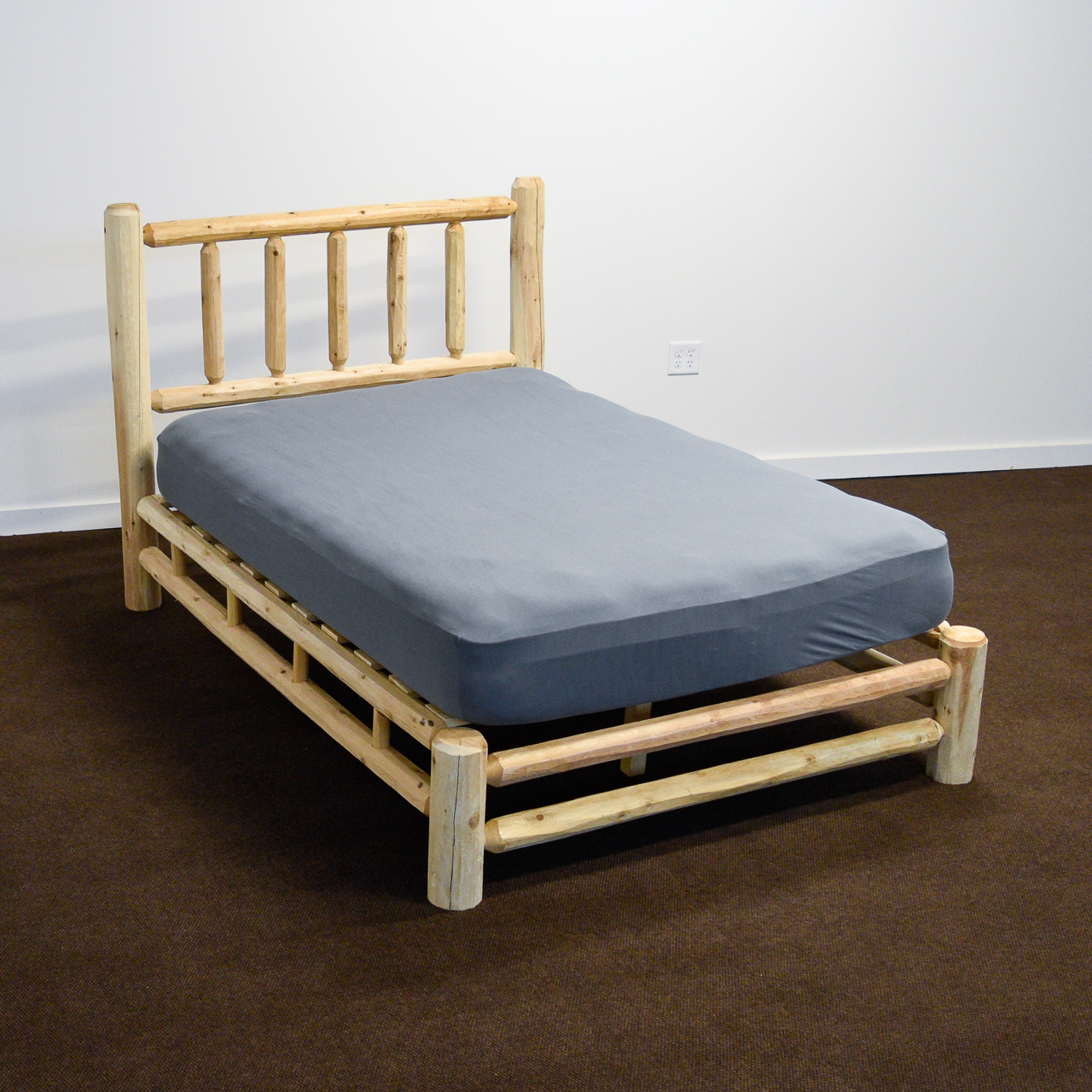 Log Platform Bed Frame with Headboard - Unfinished, Solid Cedar Wood ...