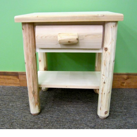 1 Drawer Log Nightstand with Shelf - Unfinished, Solid Cedar Wood Amish ...