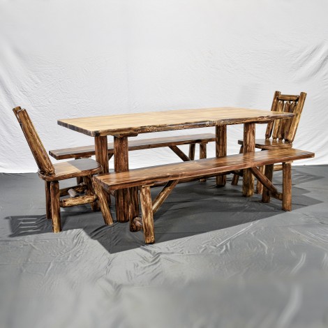 Northern Torched Cedar Log Dining Table 2 Benches & 2 Chairs 40x60 ...
